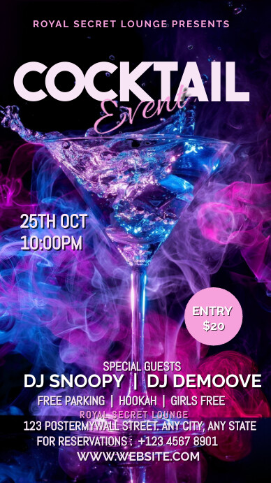 Purple Maximalist Cocktail Event Digital Disp Template | PosterMyWall