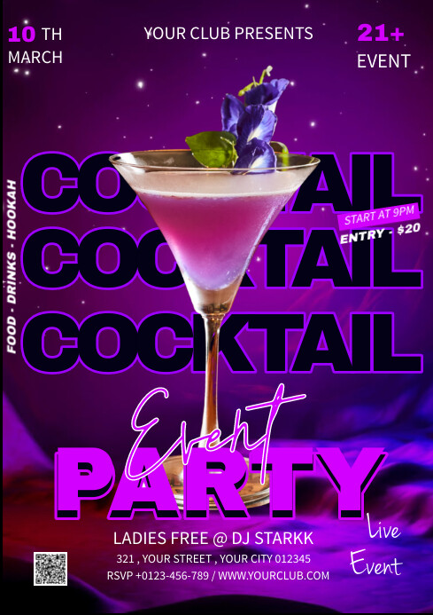 Purple Maximalist Cocktail Party A4 Template | PosterMyWall