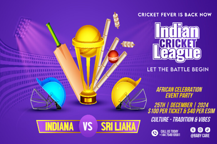 Purple Maximalist Cricket League Poster Banner 4' × 6' Template ...