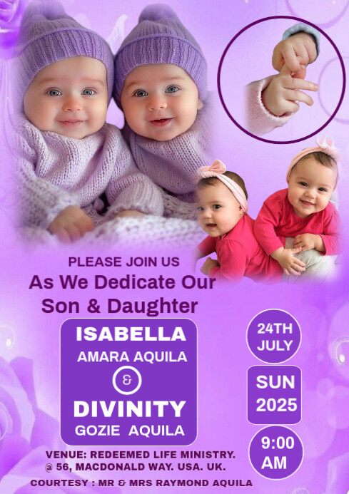 Plantilla de Purple Maximalist Dedication Flyer A4 | PosterMyWall