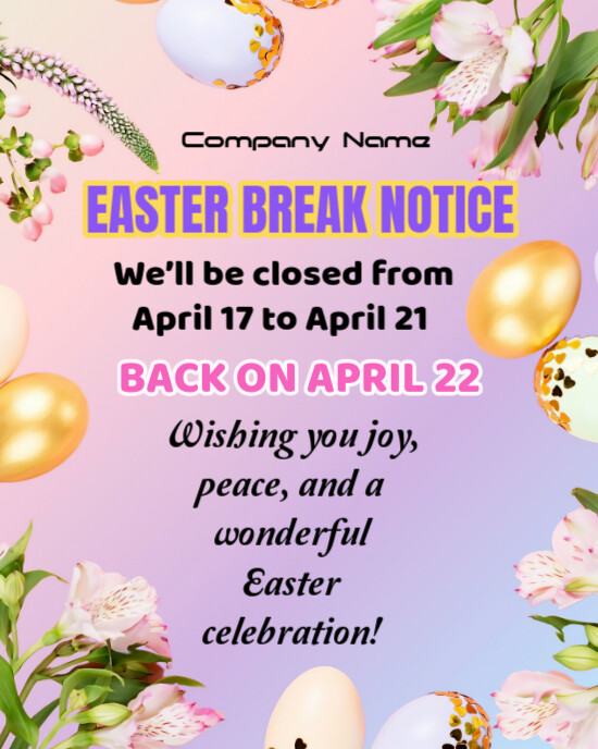 Copy of Purple Maximalist Easter Break Notice Instagram Portrait ...