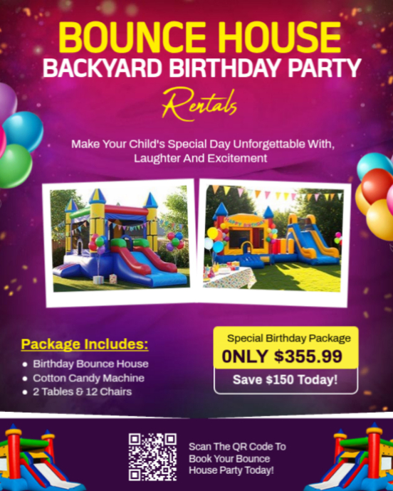 Purple Maximalist Editable Bounce House Rental Flyer Template ...