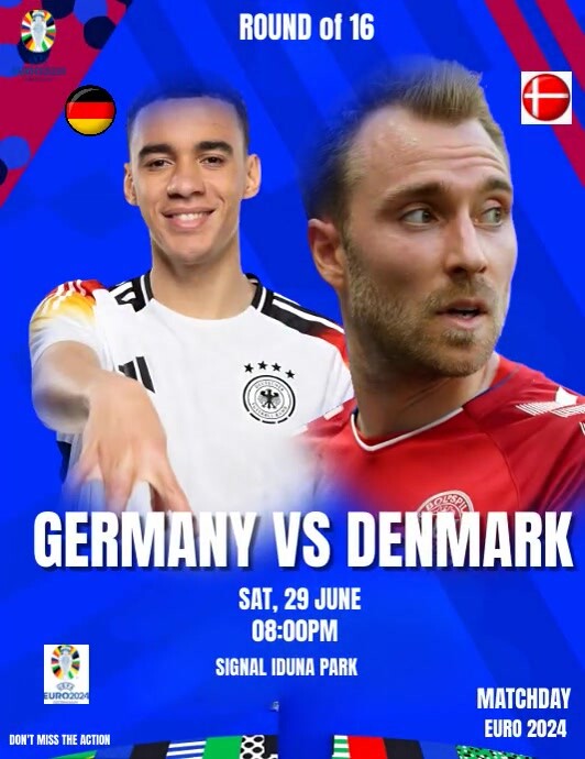 Plantilla de Purple Maximalist Euro 2024 Germany Vs Denmar | PosterMyWall