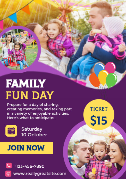 Modèle Purple Maximalist Family Fun Day Flyer Templa | PosterMyWall