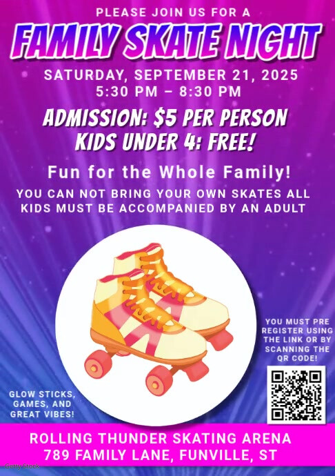 Purple Maximalist Family Skating Night Flyers A5 Template | PosterMyWall