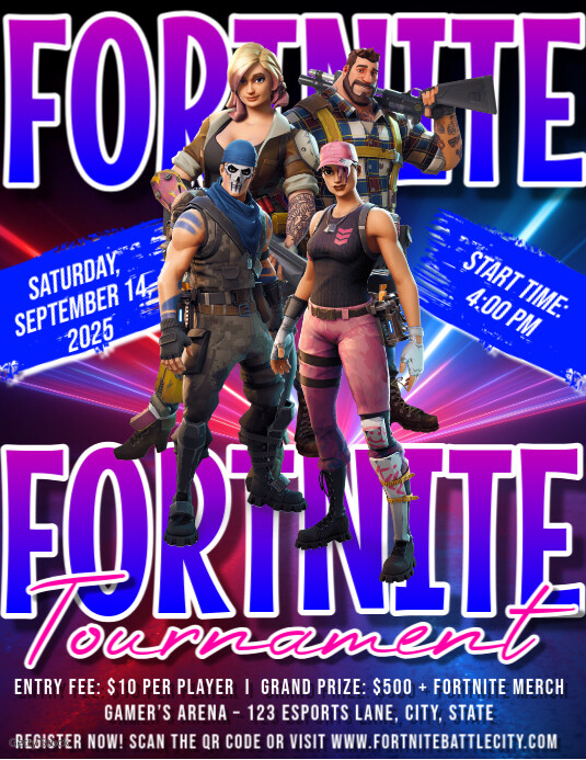 Purple Maximalist Fortnite Tournament Flyer Flyer (us Letter) Template ...
