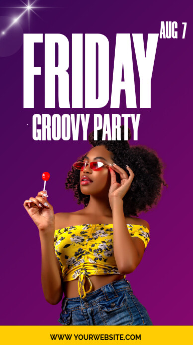 Purple Maximalist Friday Groovy Party Digital Display (9:16) Template ...