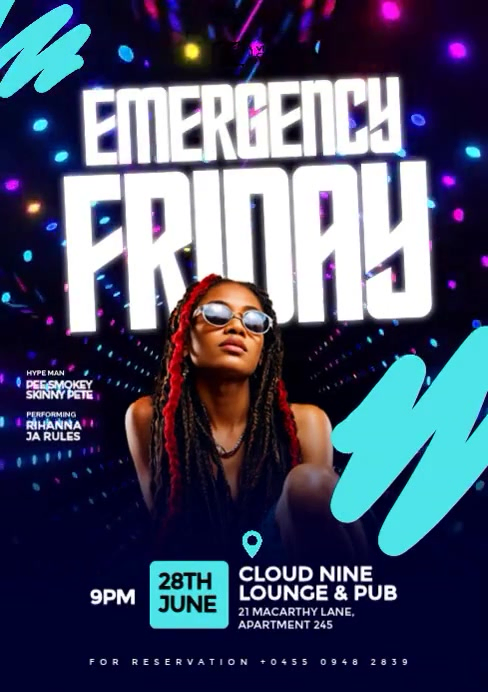 Purple Maximalist Friday Night Club Party Event Video Flyer A4 Template ...