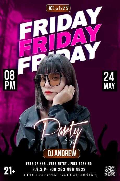 Purple Maximalist Friday Night Club Party Pos Template | PosterMyWall