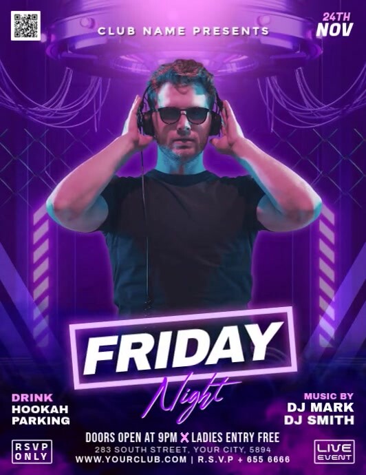 Purple Maximalist Friday Night Party Flyer (us Letter) Template ...