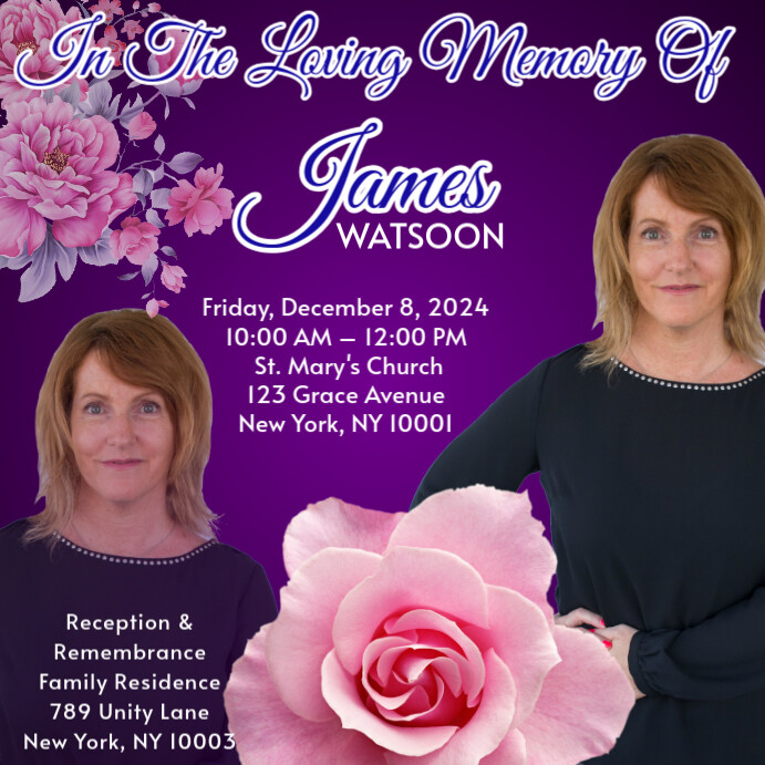 Purple Maximalist Funeral Flyer Death Anniversary Announcement ...