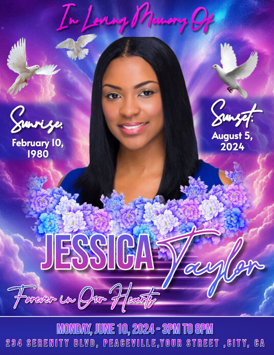 Purple Maximalist Funeral Flyer Death Anniver Template | PosterMyWall