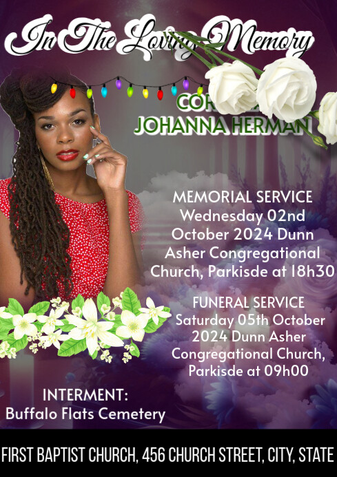 Purple Maximalist Funeral Flyer Death Anniversary Announcement Funeral ...