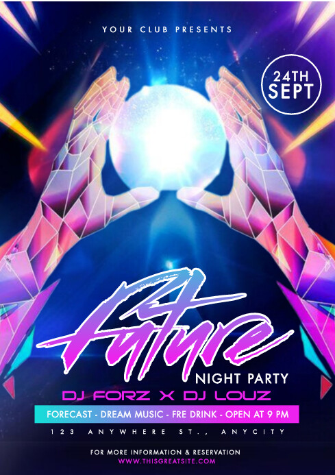 Modèle Purple Maximalist Future Night Party A4 | PosterMyWall