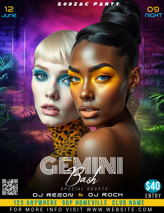 Copy of Purple Maximalist Gemini Zodiac Bash Flyer (us Letter ...