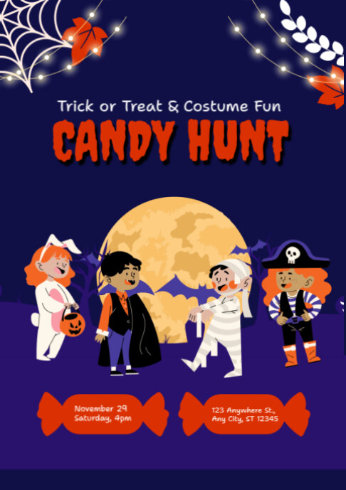 Purple Maximalist Halloween Candy Hunt A2 Template | PosterMyWall