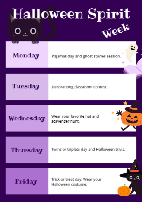 Purple Maximalist Halloween Spirit Week A2 Template | PosterMyWall