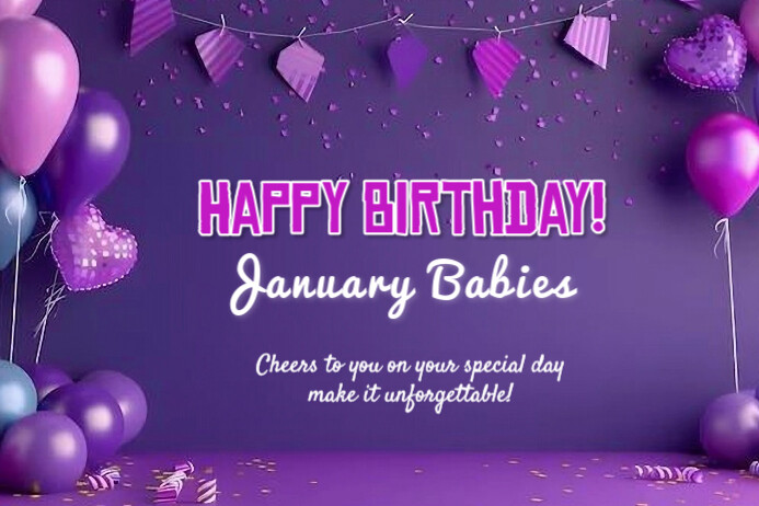 Modèle Purple Maximalist Happy Birthday January Babies Banner 4' × 6 ...