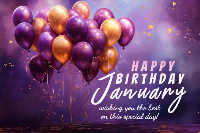 Purple Maximalist Happy Birthday January Banner 4' × 6' Template ...