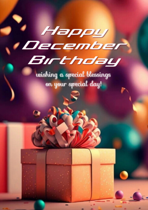 Purple Maximalist Happy December Birthdays A4 Template | PosterMyWall