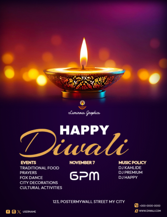 Purple Maximalist Happy Diwali Diwali Oil Lamp Flyer (us Letter ...