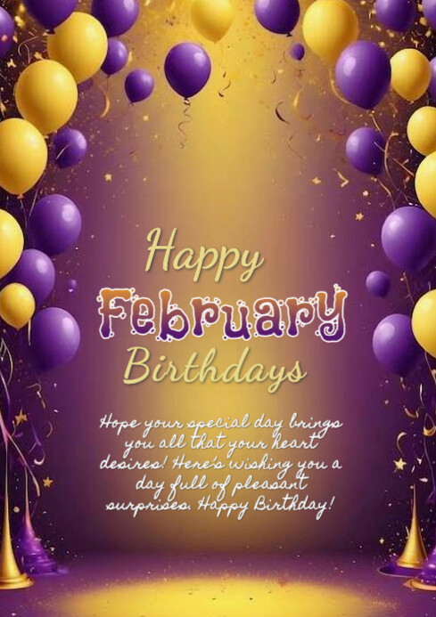 Copy of Purple Maximalist Happy February Birthdays A4 | PosterMyWall