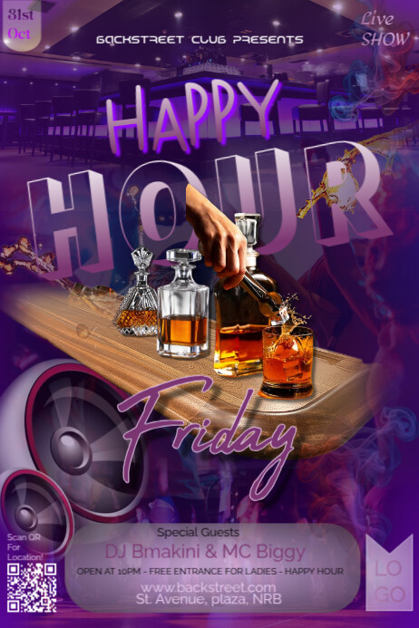 Copy of Purple Maximalist Happy Hour Club Poster | PosterMyWall