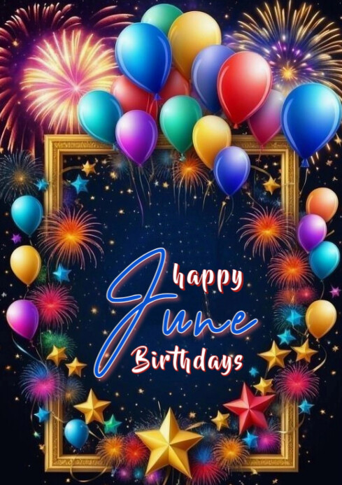 Purple Maximalist Happy June Birthdays A4 Template | PosterMyWall