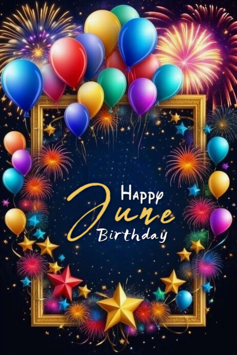 Purple Maximalist Happy June Birthdays Banner 4' × 6' Templat ...