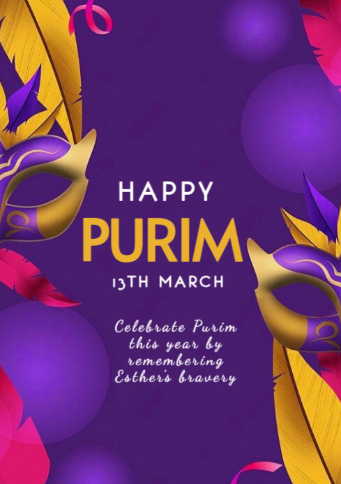 Copy of Purple Maximalist Happy Purim A4 | PosterMyWall