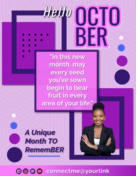 Purple Maximalist Hello October Flyer (us Letter) Template | PosterMyWall