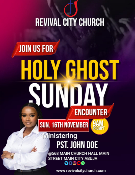 Plantilla de Purple Maximalist Holy Ghost Sunday Service Flyer (us ...