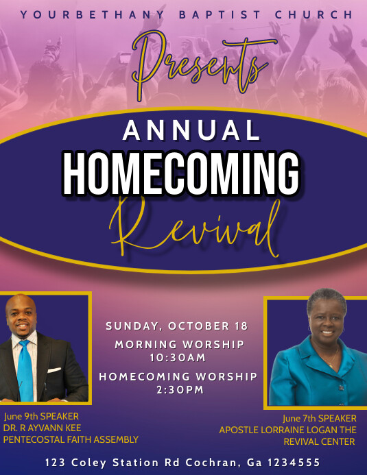 Purple Maximalist Homecoming Revival Flyer (u Template | PosterMyWall