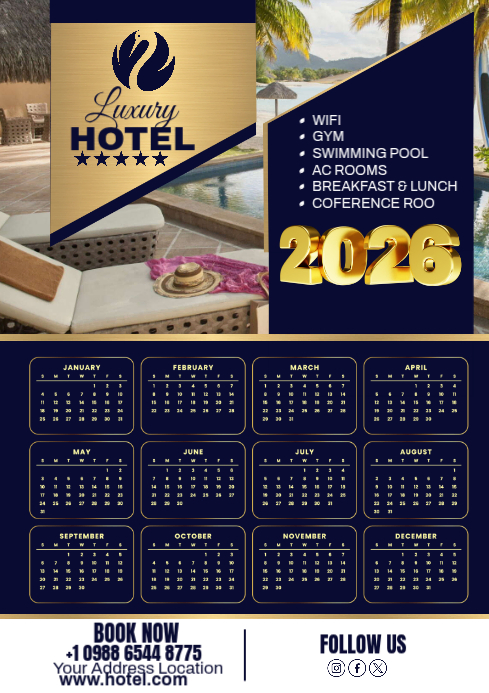 Purple Maximalist Hotel Business Calendar A3 Template | PosterMyWall
