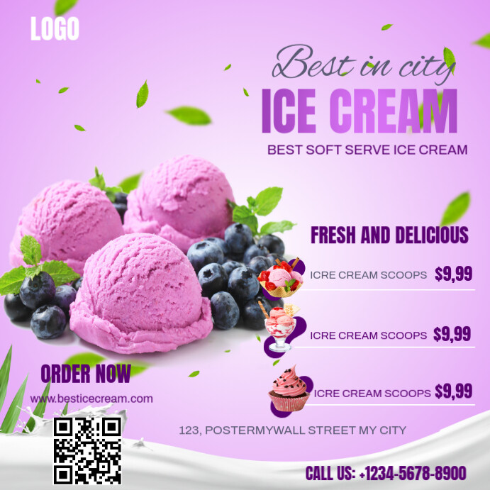 Purple Maximalist Ice Cream Social Flyer Instagram Post Template | PosterMyWall
