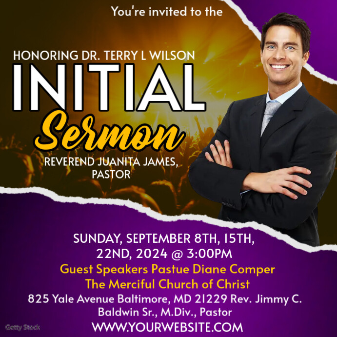 Purple Maximalist Initial Church Cermon Flyer Instagram Post Template ...