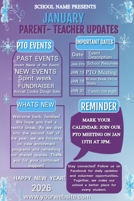 Purple Maximalist January School Updates & Teacher Newsletter Pinterest ...