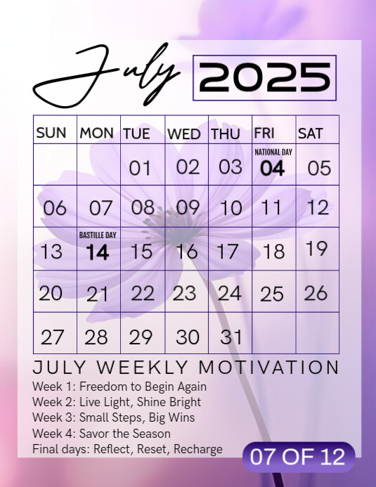 Copy of Purple Maximalist July Calendar Template Flyer (us Letter ...