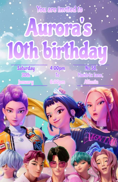 Purple Maximalist Kpop Demon Hunters Birthday Invitation Tabloid ...