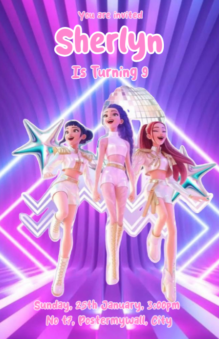 Purple Maximalist Kpop Demon Hunters Birthday Invitation Tabloid ...