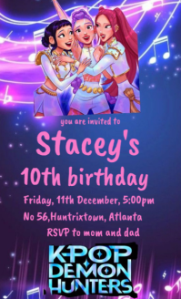 Purple Maximalist Kpop Demon Hunters Birthday Invitation Tabloid ...