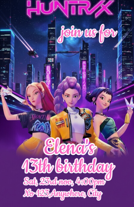 Purple Maximalist Kpop Demon Hunters Birthday Invitation Tabloid ...