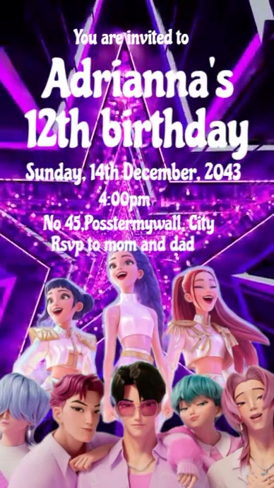 Purple Maximalist Kpop Demon Hunters Birthday Invitation Digital ...