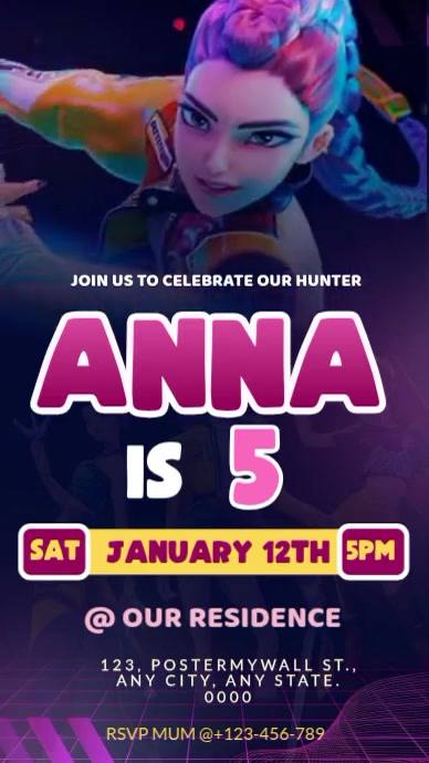 Purple Maximalist Kpop Demon Hunters Birthday Invitation Instagram Reel ...