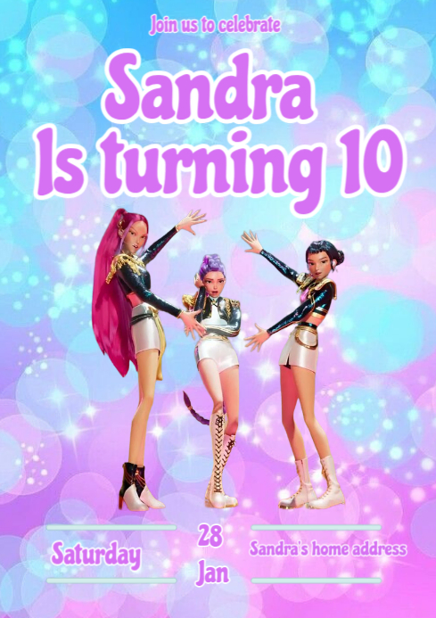 Purple Maximalist Kpop Demon Hunters Birthday Invitation A4 Template ...