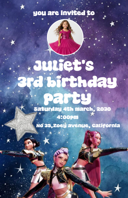 Modèle Purple Maximalist Kpop Demon Hunters Birthday Invitation Tabloid ...