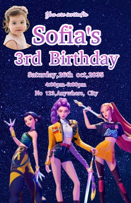 Purple Maximalist Kpop Demon Hunters Birthday Invitation Tabloid ...