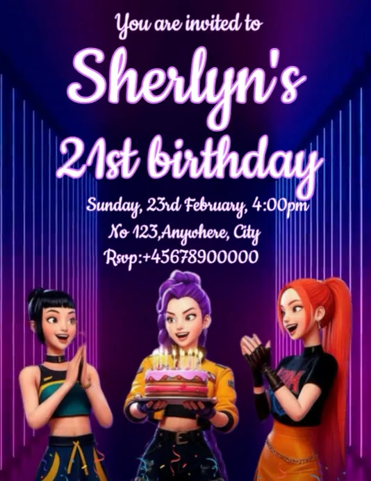 Purple Maximalist Kpop Demon Hunters Birthday Invitation Flyer (us ...