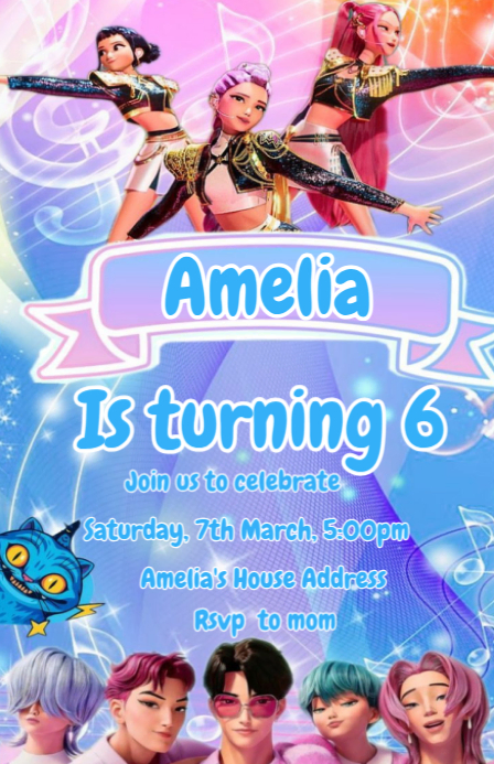 Purple Maximalist Kpop Demon Hunters Birthday Invitation Tabloid ...