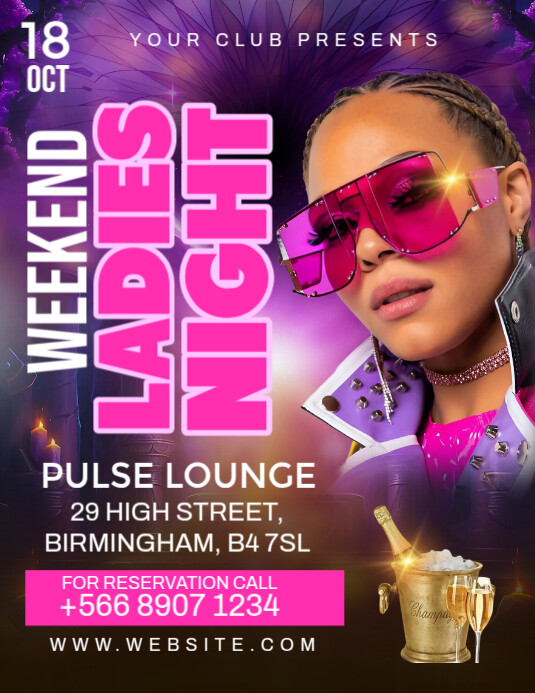Purple Maximalist Ladies Night Party Flyer (us Letter) Template ...